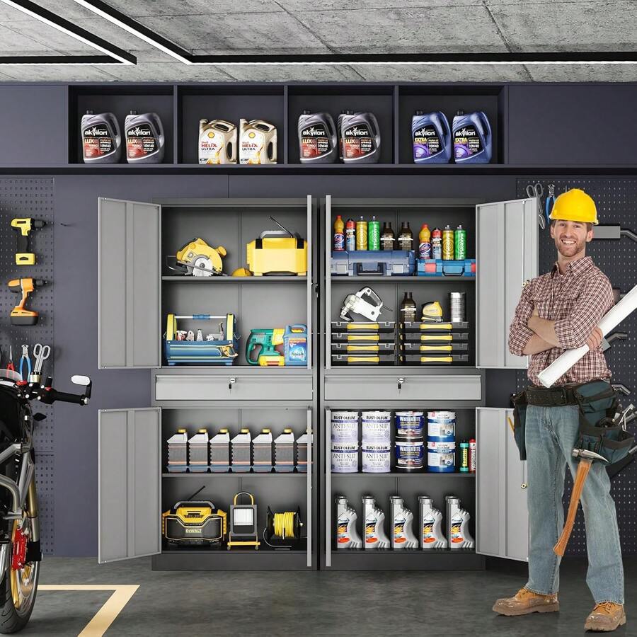 Metal Garage Storage Cabinet With Locking Doors And Adjustable Shelves ...
