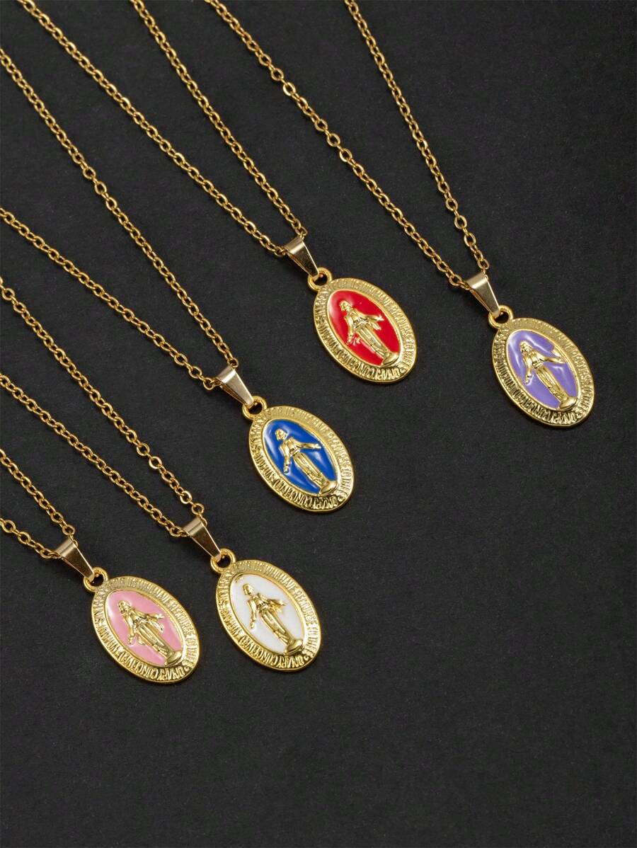 1 Pc Fashionable New Color Enamel Dripping Relief Image Of Saint Pendant Personality Retro Coin ...