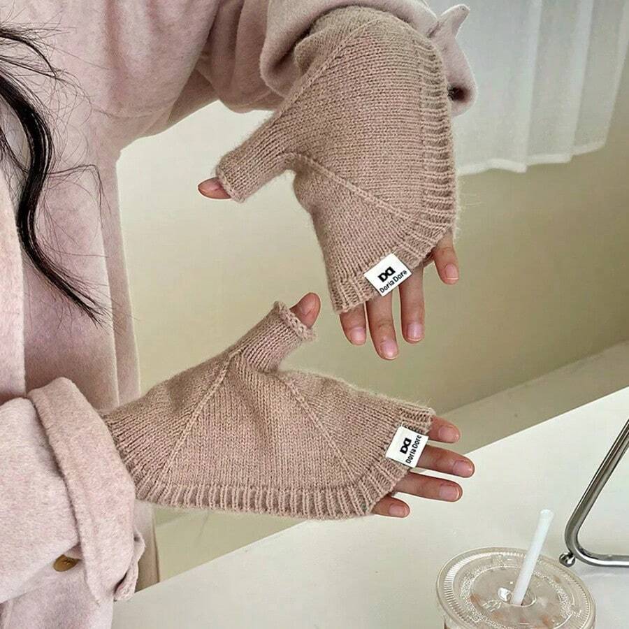 Simple Warm Touch Screen Half Gloves Thicken Korean Conch Knitted ...