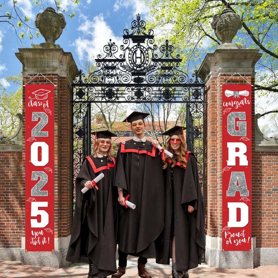 2 Piezas Pancarta roja para decoración de puerta de graduación 2025 ...