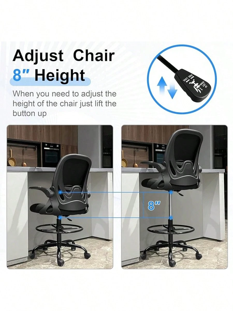 Primy Drafting Chair Tall Office Chair With Flip-Up Armrests Executive Ergonomic Computer ...