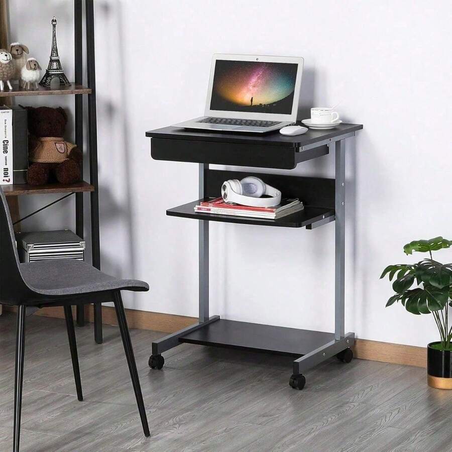 Mobile Compact Computer Desk Cart For Small Spaces, Work Workstation ...