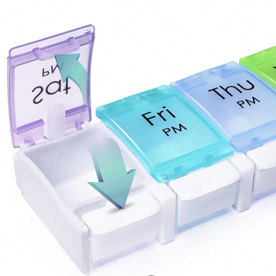 Large Pill Storage Box Twice A Day, AM PM Pill Box Twice A Day, 14 Separate Vitamin Brackets ...