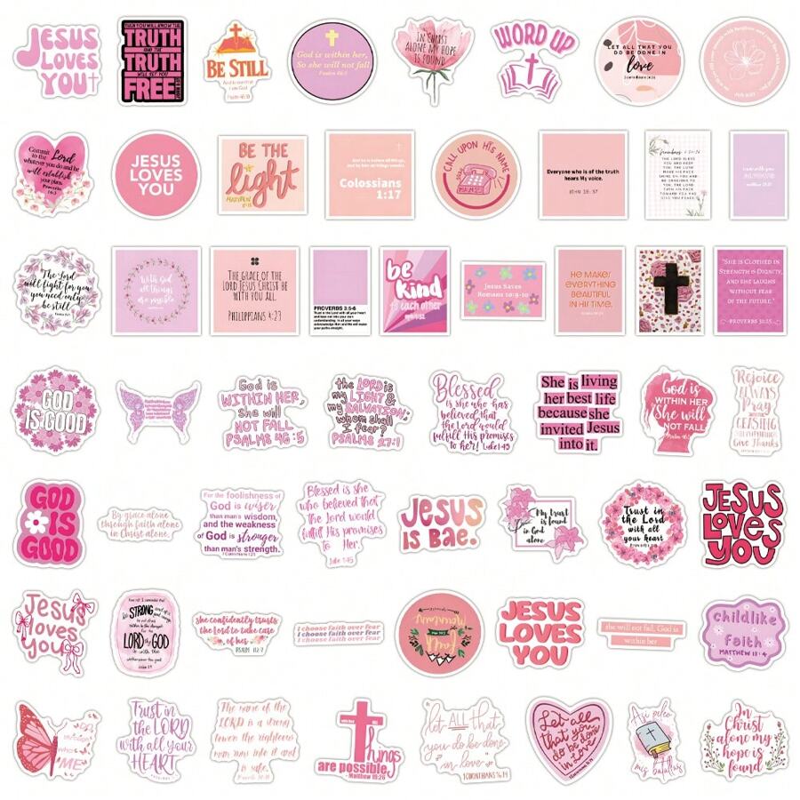 55PCS Pink Bible Verse Stickers Vinyl Aesthetics Stickers For ...