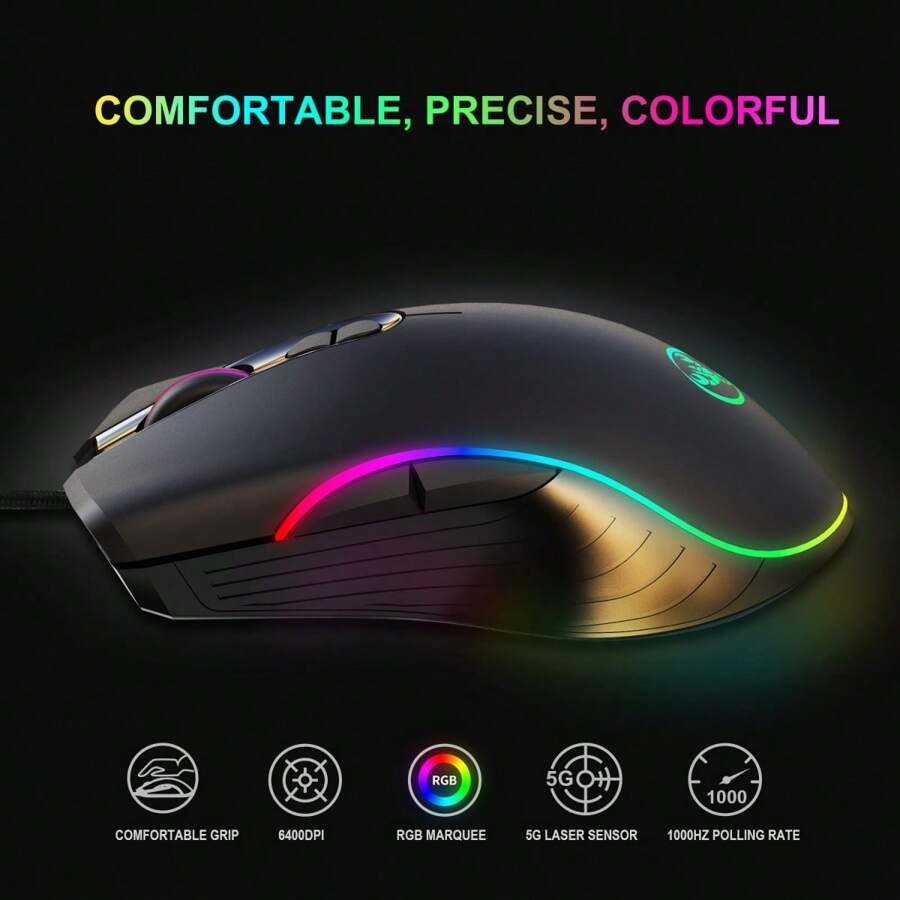 RGB Backlit Gaming Mouse, Wired E-Sports Mouse With 6 DPI Levels Adjustable Up To 3200 DPI ...