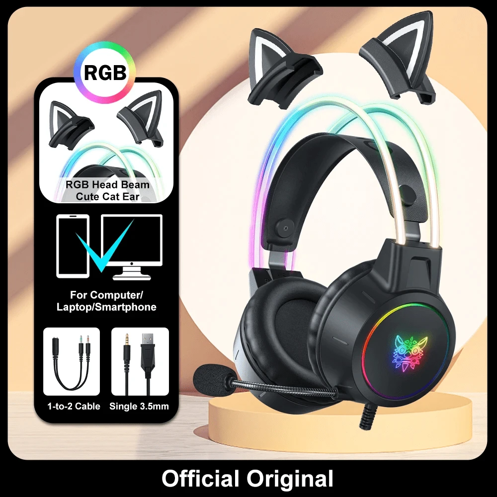 ONIKUMA Gaming Headset Gamer With RGB Light Flexible Noise Cancellation ...