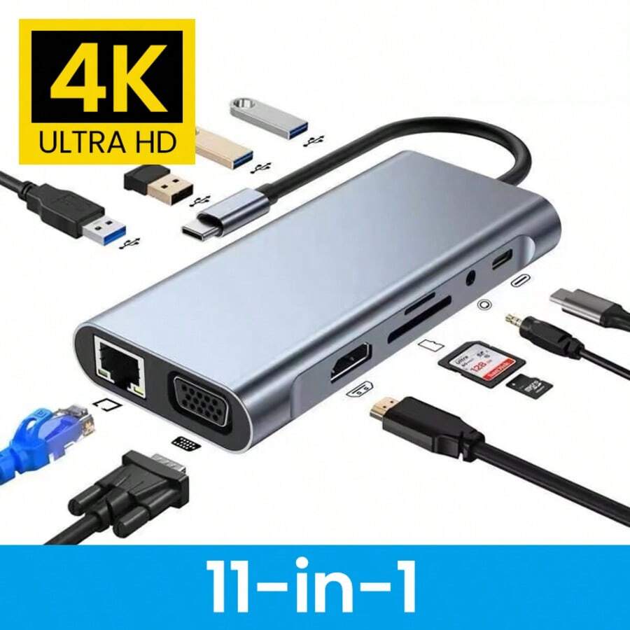 11-In-1 USB Type C Hub HD Converter 4K HD Laptop Mobile Gigabit Docking ...