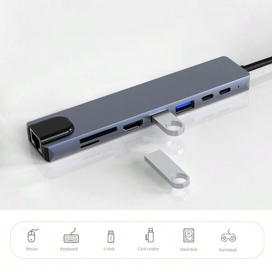 8-In-1 USB Type C Hub HD Converter 4K HD Laptop Mobile Gigabit Docking ...