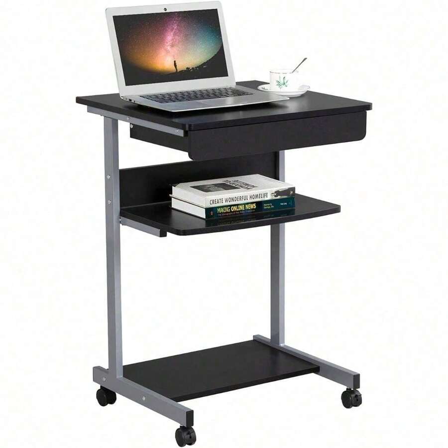 Mobile Compact Computer Desk Cart For Small Spaces, Work Workstation ...