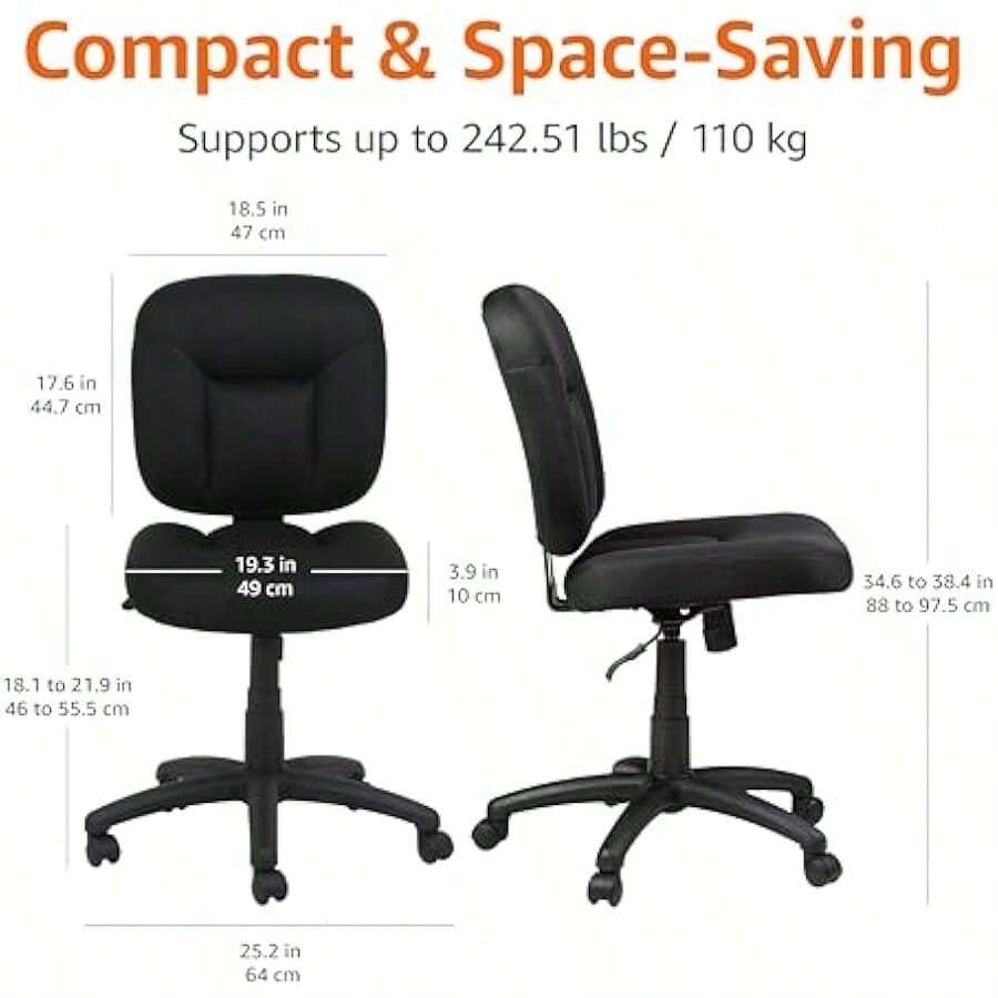 Basics Office Chairs For Home Ergonomic Height Adjustable Fabric Black ...