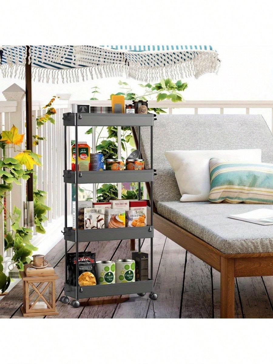 4-Layer Ultra-Thin Rolling Storage Organizer - Mobile Shelving Unit For ...