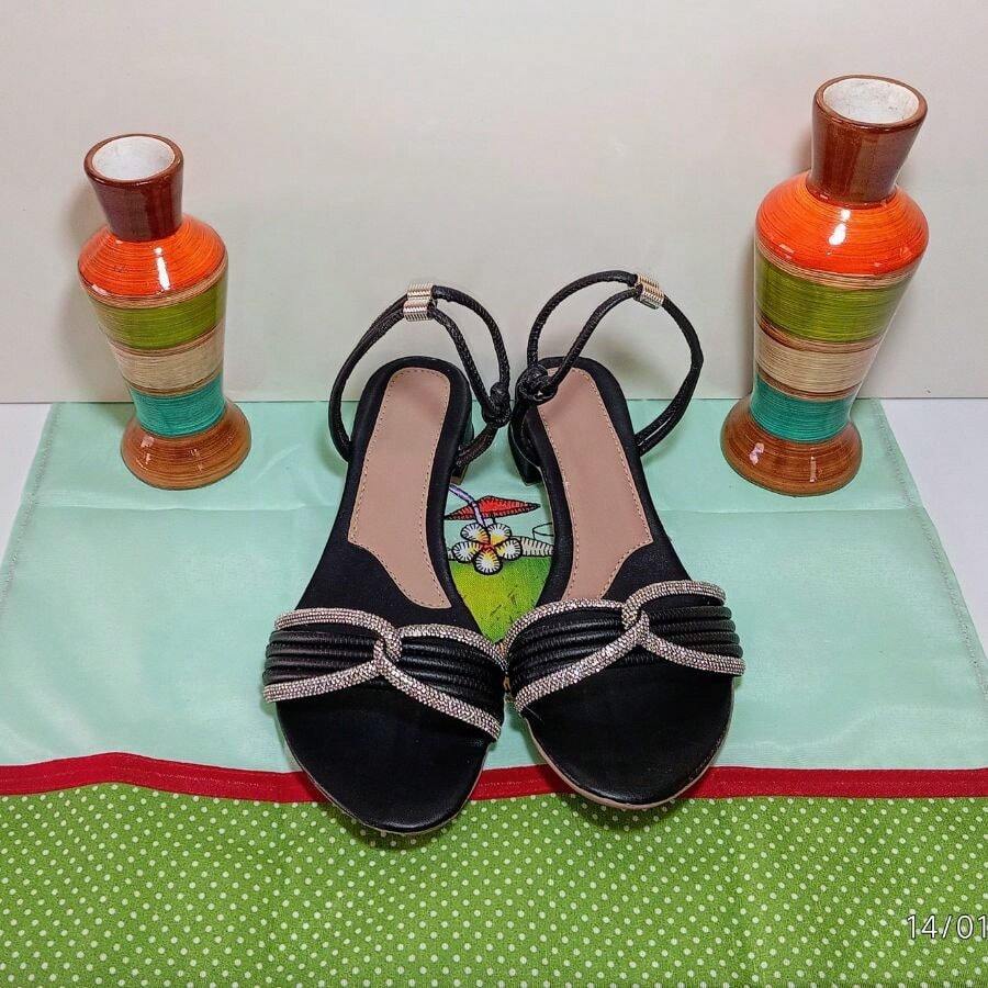 Women's Sandal With Straps, Instep And Crossed Glitter, Flat, Low ...
