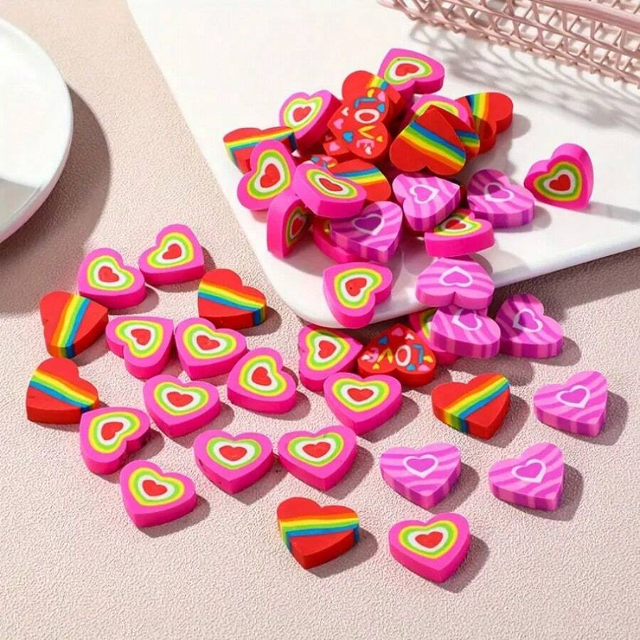 50pcs Heart-Shaped Erasers - 7 Unique Designs, Suitable For Valentine's ...