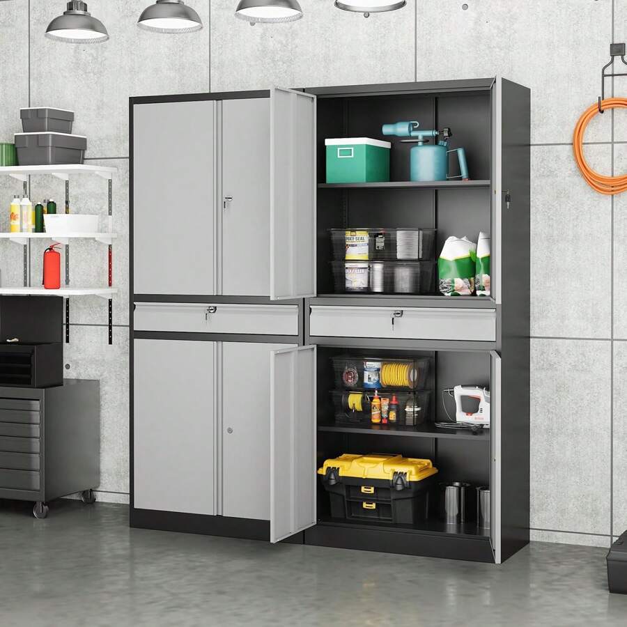 Metal Garage Storage Cabinet With Locking Doors And Adjustable Shelves ...