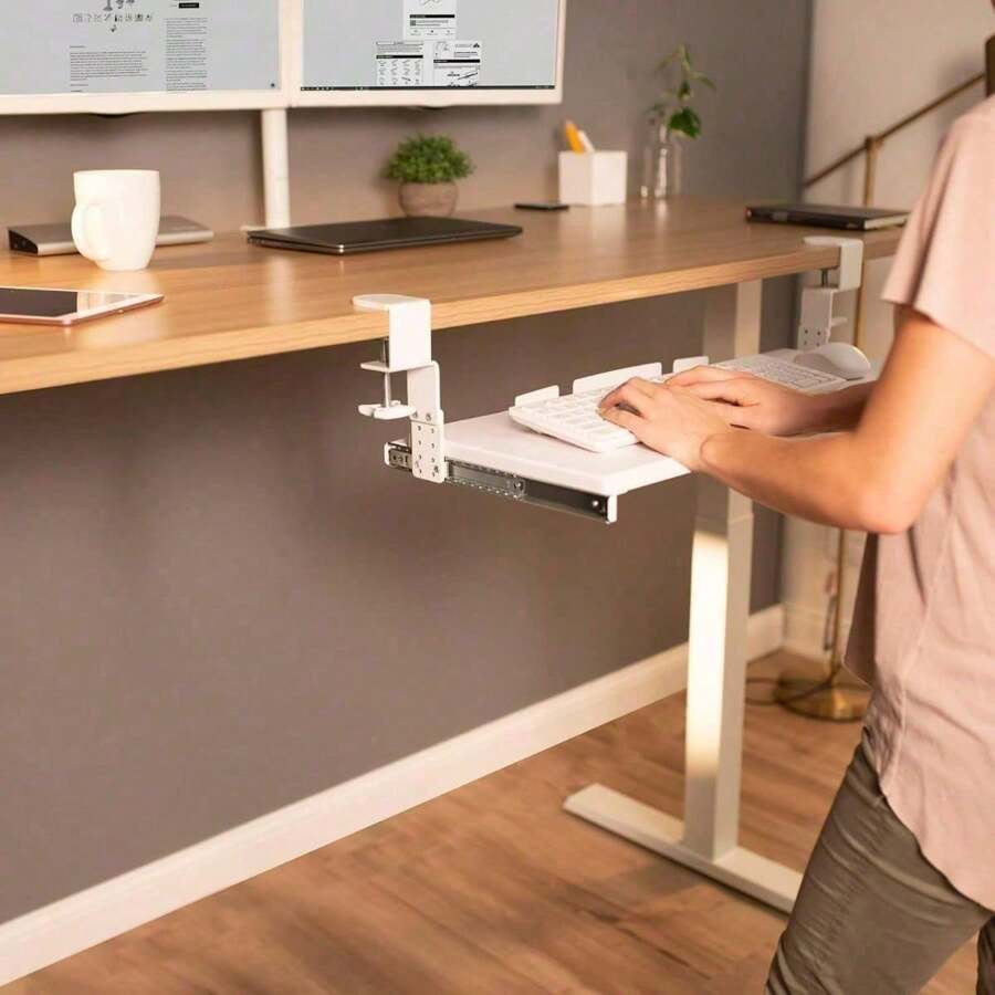 Large Height Adjustable Under Desk Keyboard Tray, C-Clamp Mount System ...