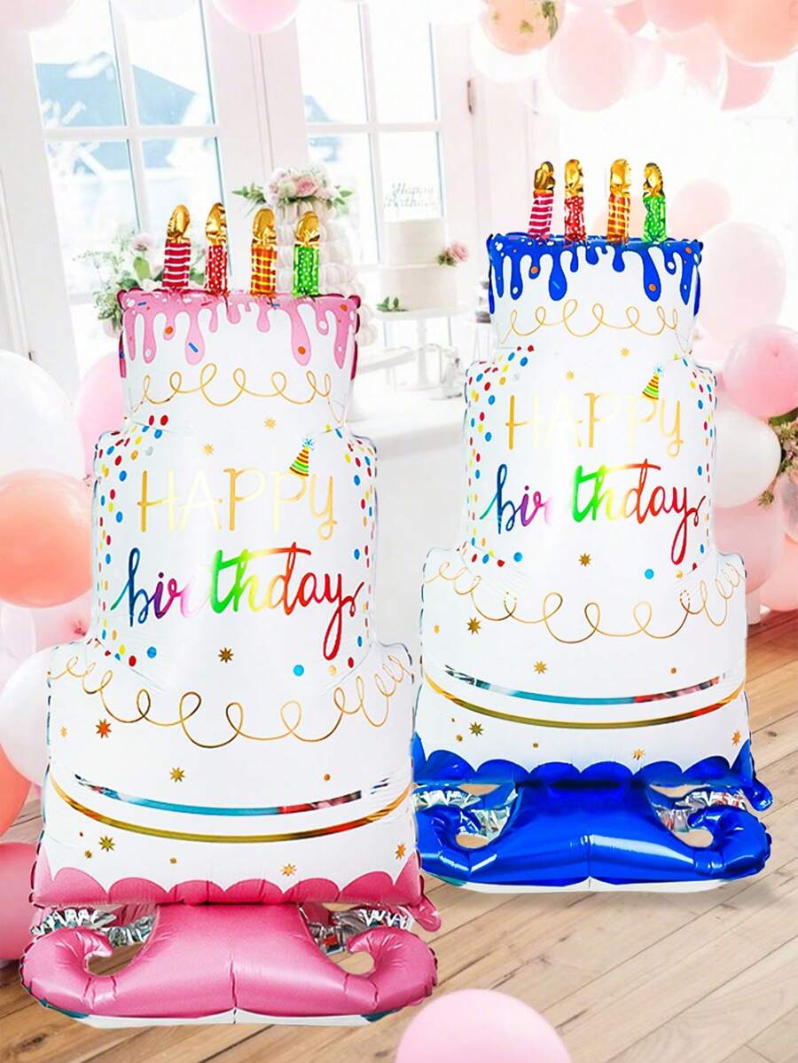 1pc Extra Large Standing Birthday Cake Foil Balloon, Huge Pink & Blue ...
