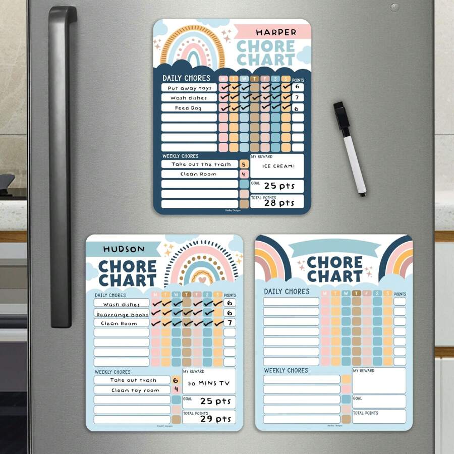 3 Boho Dry Erase Chore Chart For Kids Multiple Kids - Kids Chore Chart ...