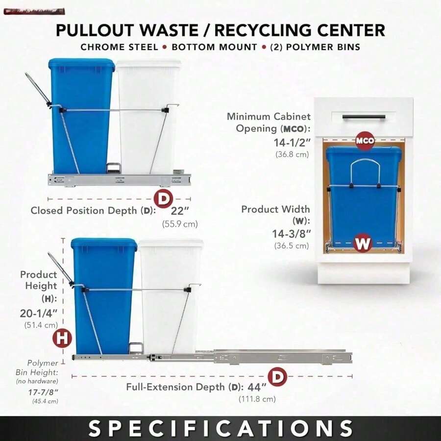 Double Pullout Trash Can For Under Kitchen Cabinets 35 Qt 12 Gal Garbage Recyling Bin On Full ...