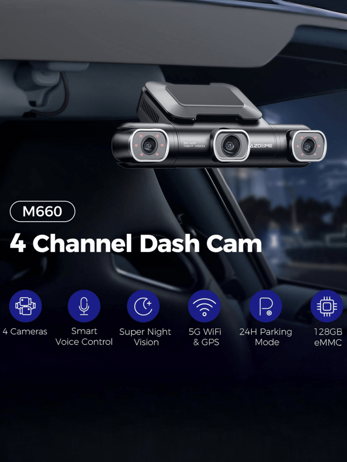 AZDOME 360 Degree View 4 Channel Dash Cam Front Rear Inside, 2.5K Dash ...