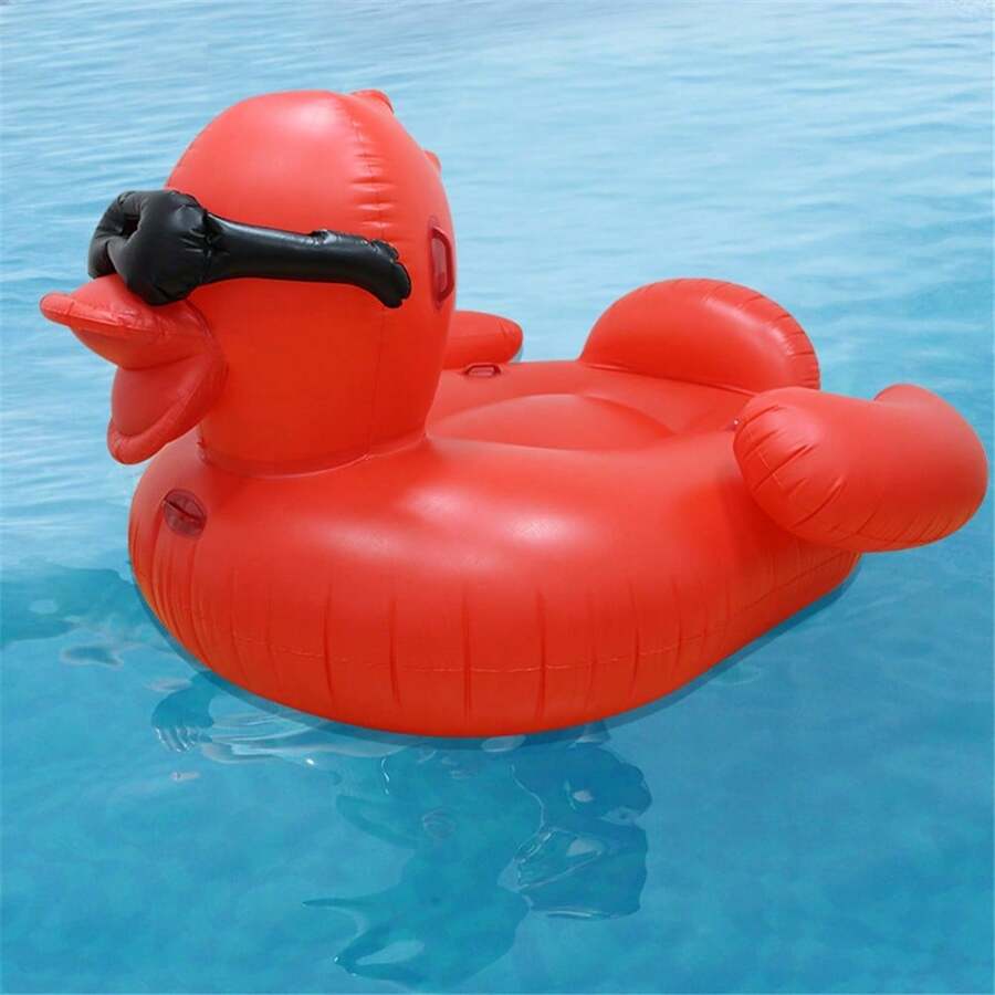 Inflatable Swimming Ring, Giant Red Duck Shaped Ride-On, Adult Water ...