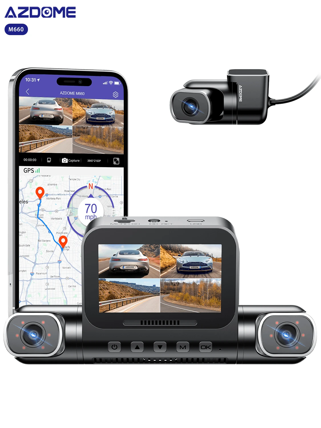 AZDOME 360 Degree View 4 Channel Dash Cam Front Rear Inside, 2.5K Dash ...