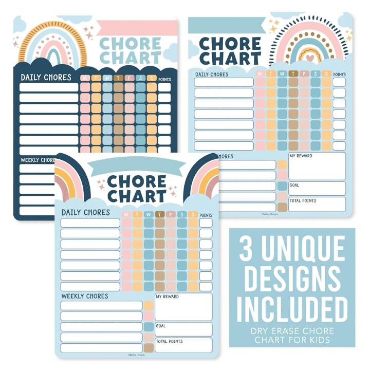 3 Boho Dry Erase Chore Chart For Kids Multiple Kids - Kids Chore Chart ...