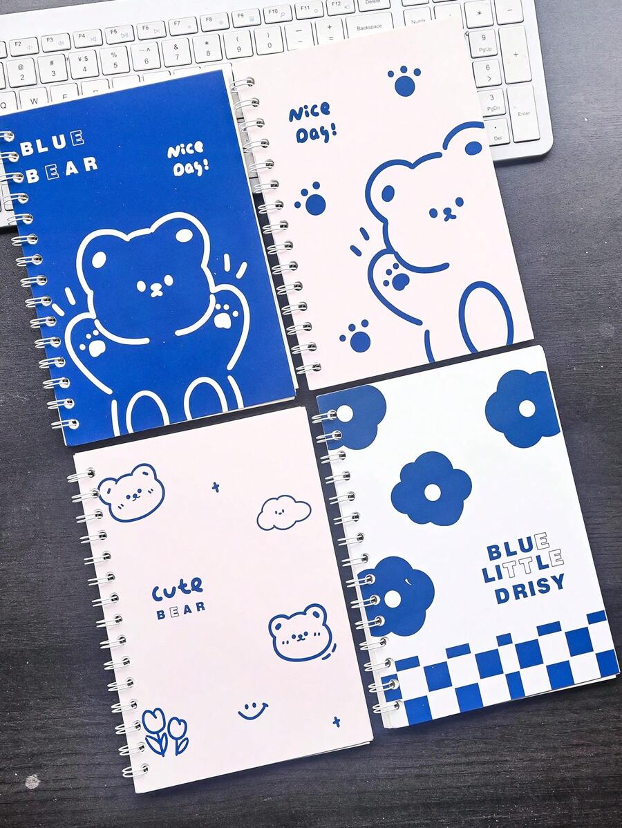 4pcs/Set A5 Spiral Notebooks, 60 Sheets Gridded Pages Per Book, School ...