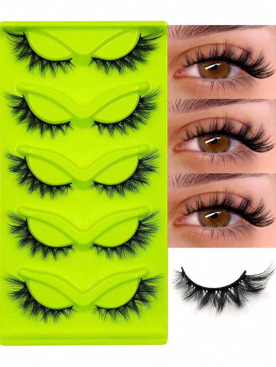 5 Pairs Dramatic Cat Eye Soft 3D Faux Mink False Eyelashes - Enhance ...