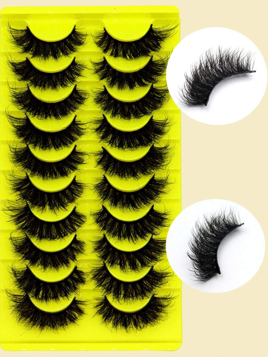 10 Pairs Classic Cat Eye Russian Volume Faux Mink False Eyelashes, Curl ...