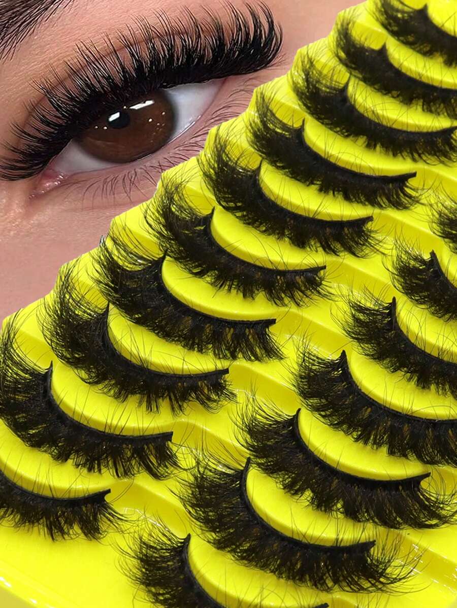 10 Pairs Classic Cat Eye Russian Volume Faux Mink False Eyelashes, Curl ...