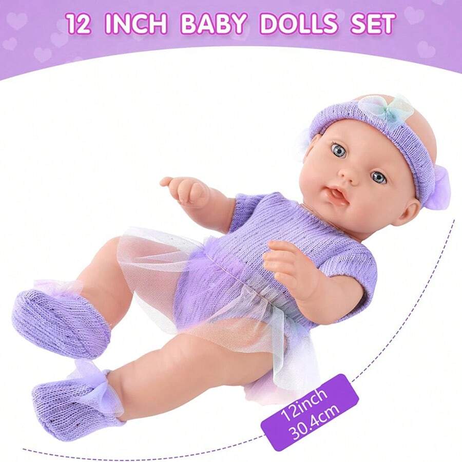 Boneca Reborn de 12 Polegadas, Boneca Realista com Saia Vazada Roxa e ...