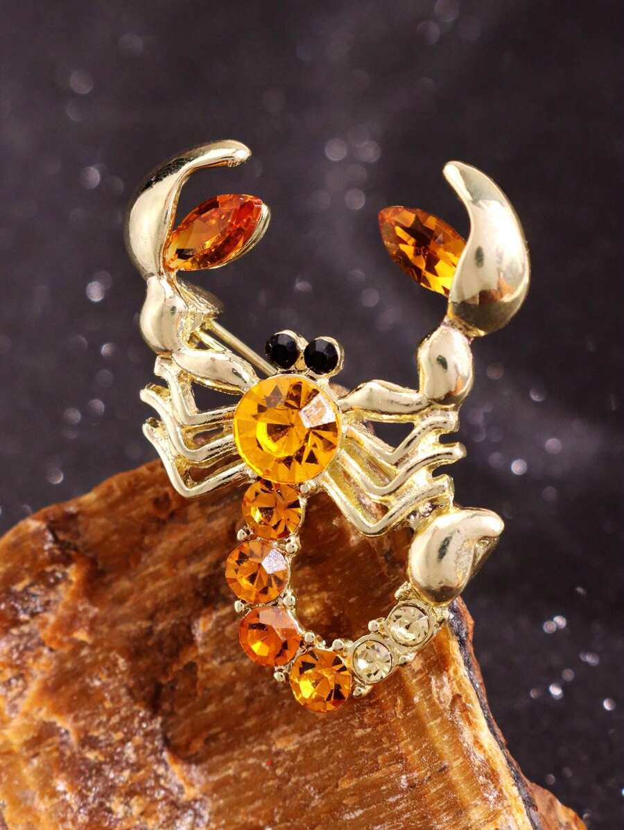 1pc Champagne Zirconia Metal Scorpion Brooch, Decoration Pin For Men's ...