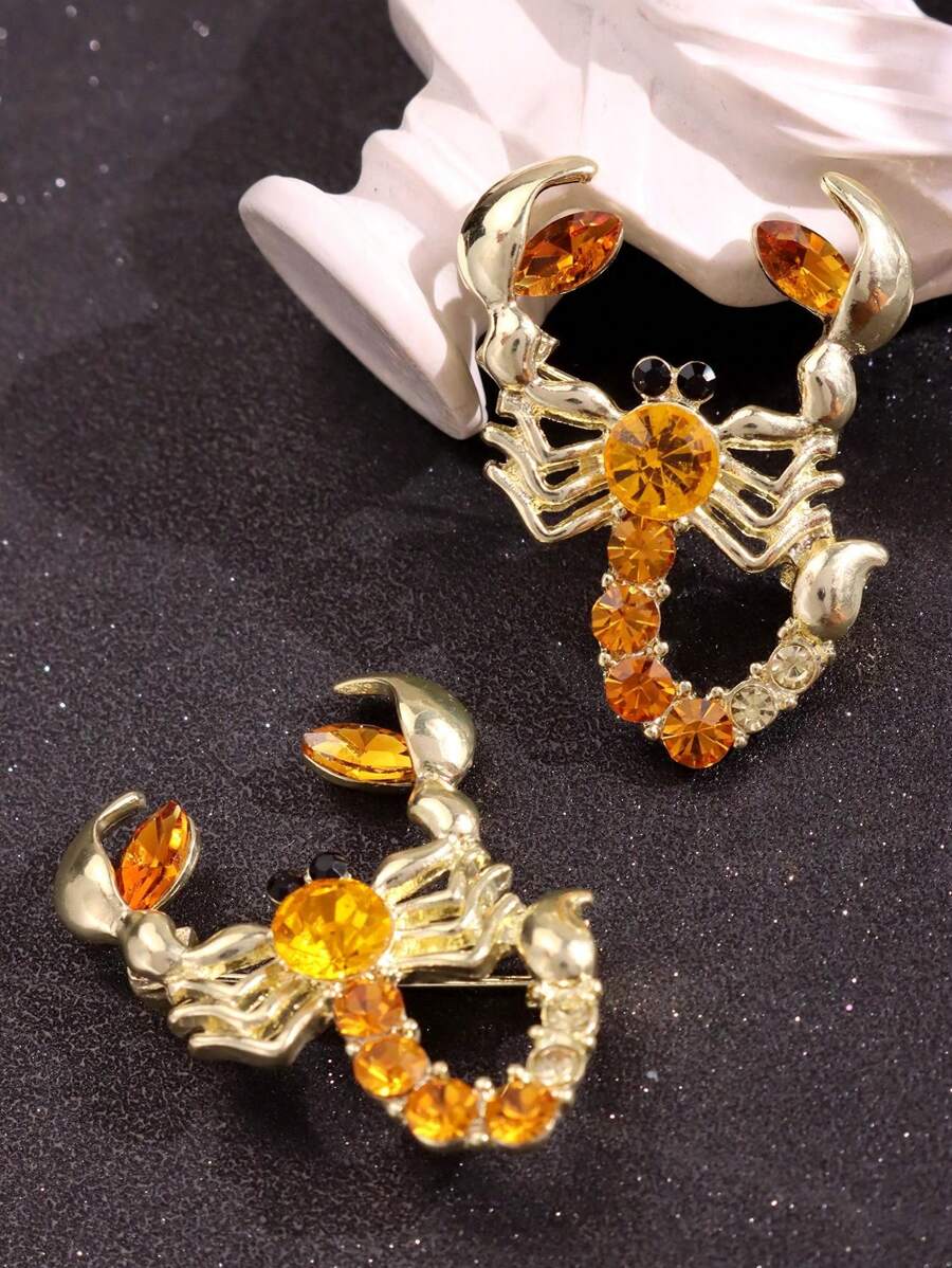 1pc Champagne Zirconia Metal Scorpion Brooch, Decoration Pin For Men's ...