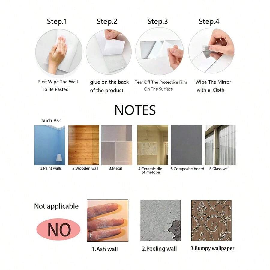 4pcs Peony Flower Hollow Self Adhesive Acrylic Wall Mirror Stickers ...