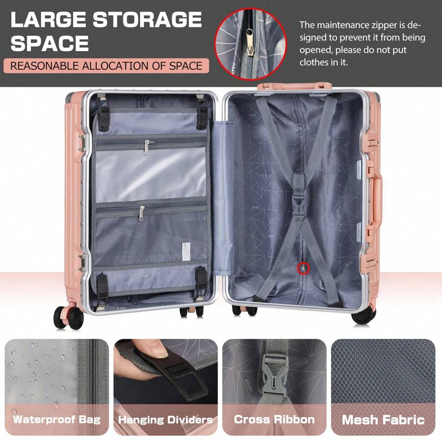 Luggage PC+ABS Aluminum Frame Zipperless Luggage Hard Shell Suitcase ...