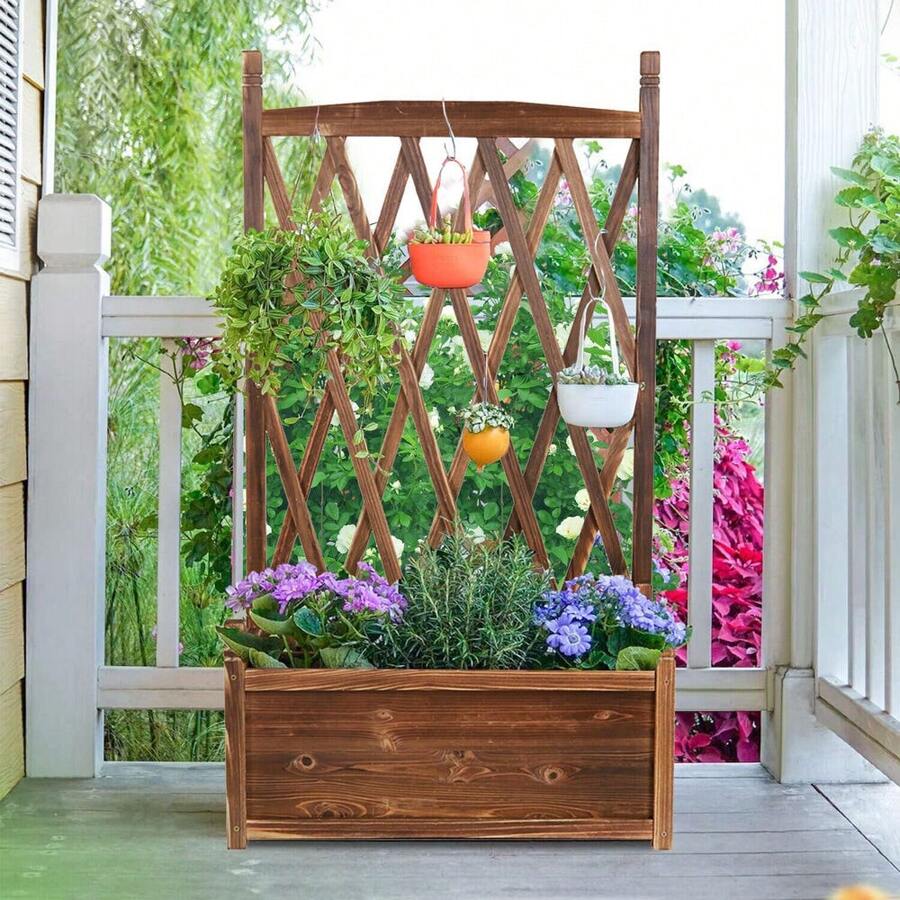 Rustic Wooden Raised Garden Bed Vegetable Planter Grid Box With ...
