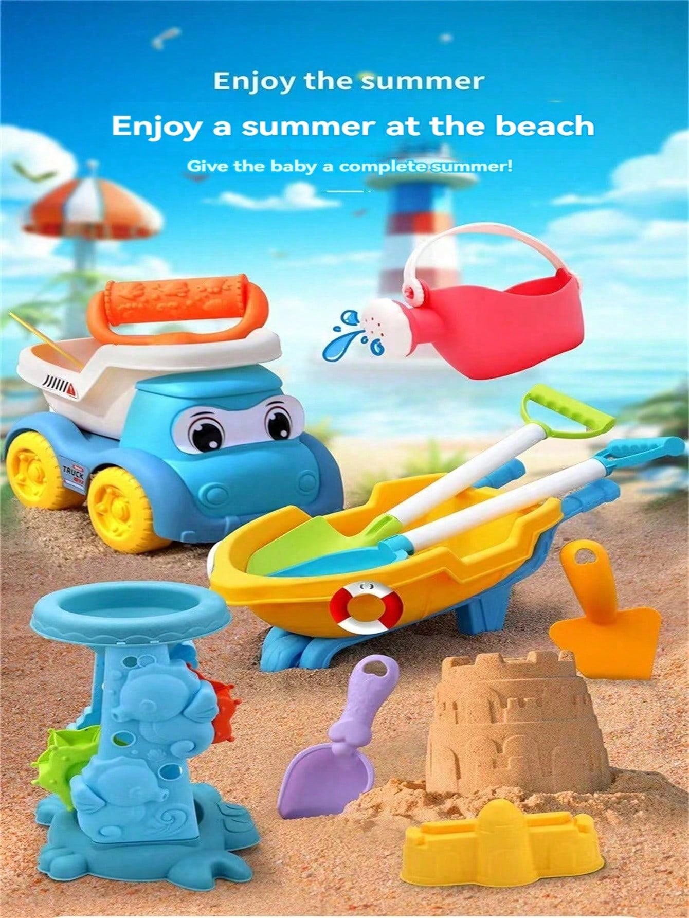 Ensemble de jouets de plage pour enfants, voiture de plage, seau de plage, pelle, outils de jeux ...