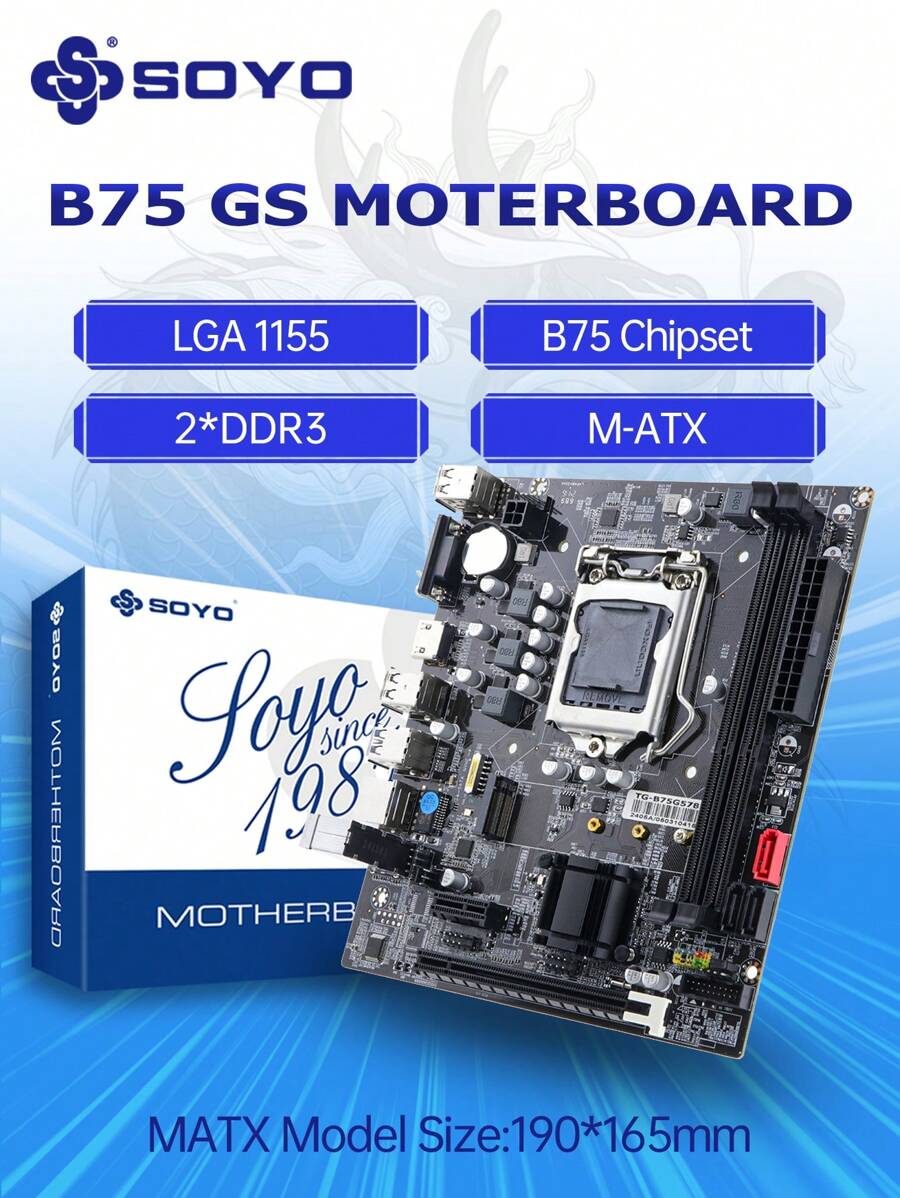 SOYO Placa base Intel B75 LGA 1155 Dual Channel DDR3 SATA III USB 3.0 ...
