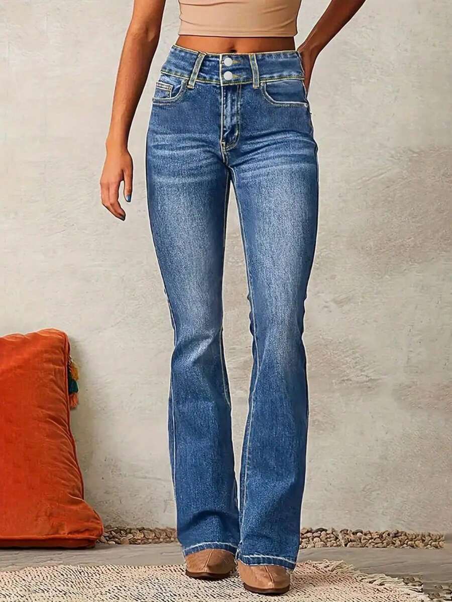 Women's Trumpet Shaped Flared Pants, High Waisted Wide Leg Jeans ...
