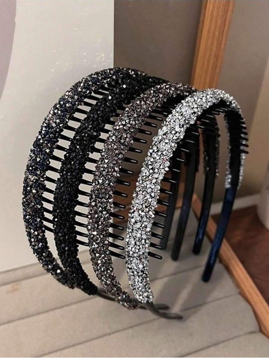 4pcs Women's Acrylic Rhinestone Hair Hoops, Elegant & Simple Design ...