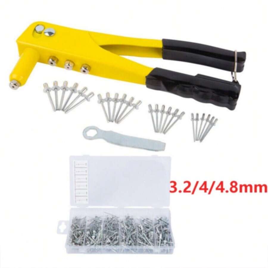 HEAVY DUTY HAND RIVET GUN 4 HEAD NOZZLE RIVETER PLUS 380 ASSORTED POP ...