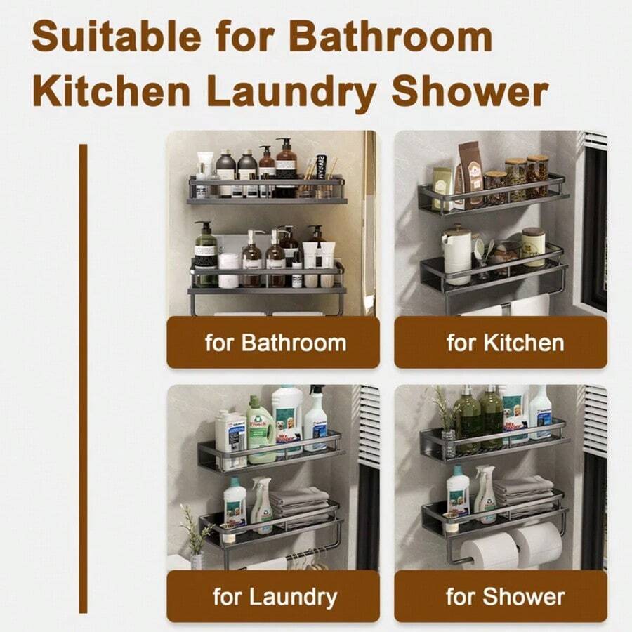 Punch-Free Bathroom Rack Bathroom Shelf Toilet Space Aluminum No Drill ...