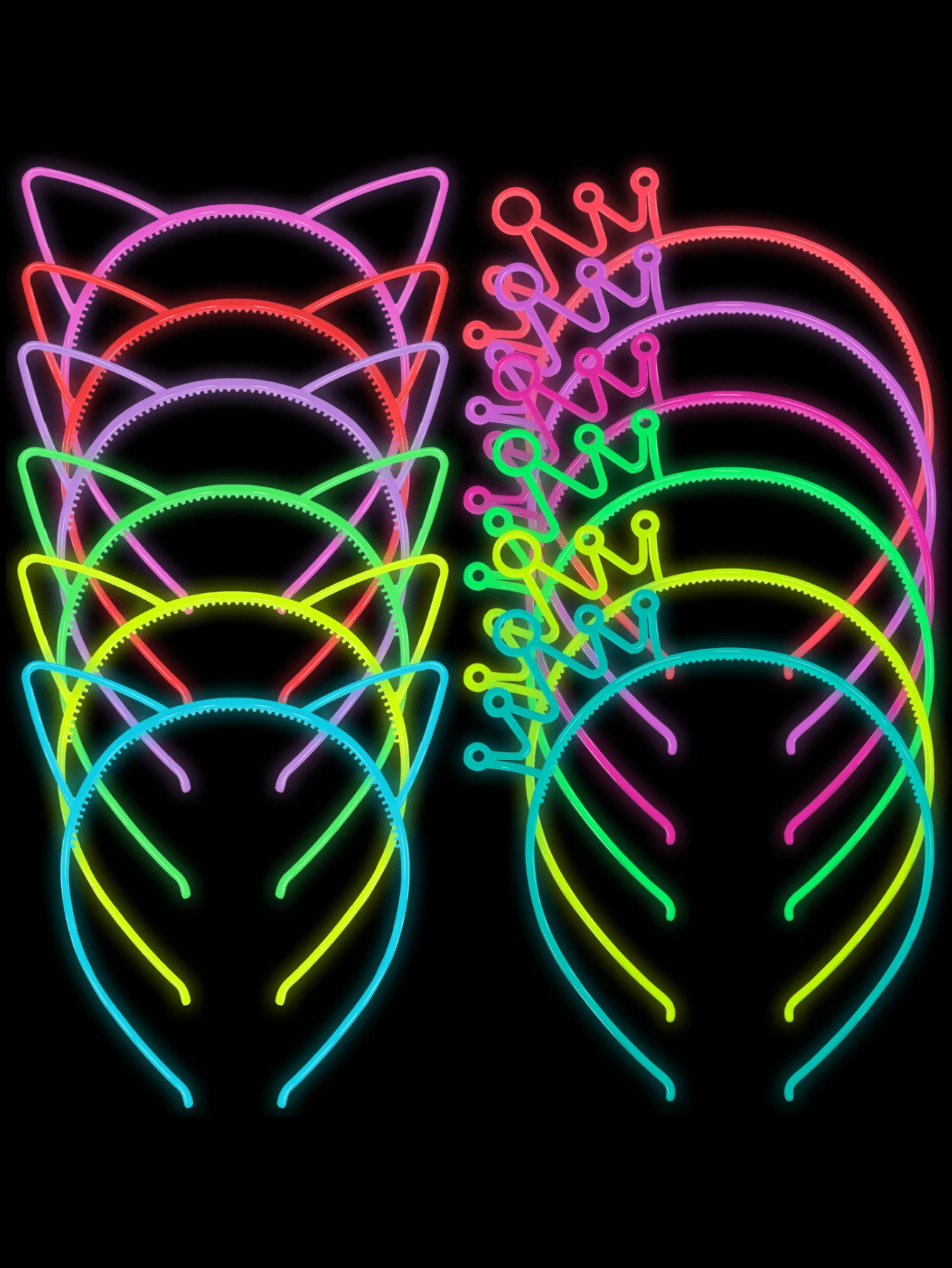6/12/24pcs Glow In The Dark Cat Ear Headband, Luminous Crown Headbands ...