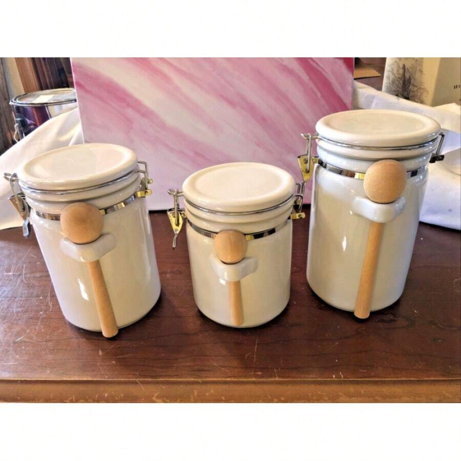 3 White Ceramic Containers Crate And Barrel 7" 8" And 9" All Are 4 ...
