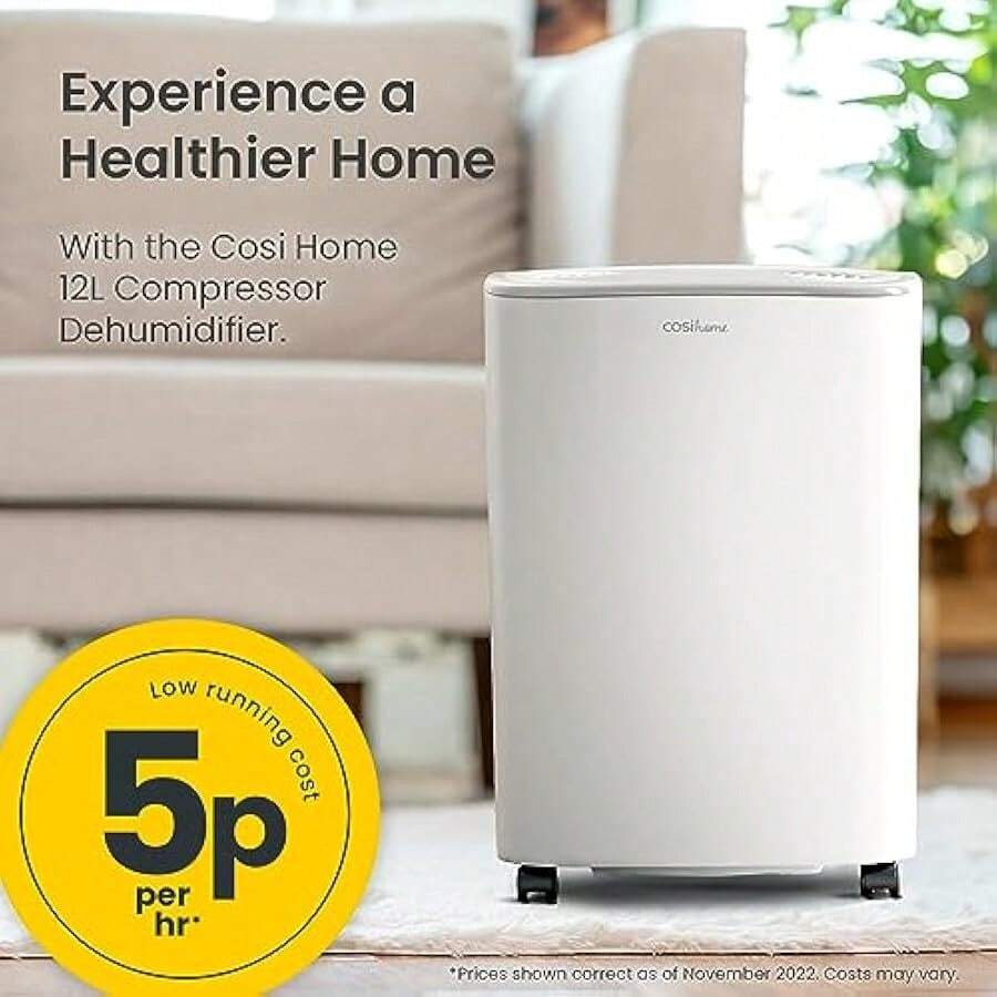 12L Day Dehumidifier Low Energy Compressor 2.5L Water Tank Damp Mould ...