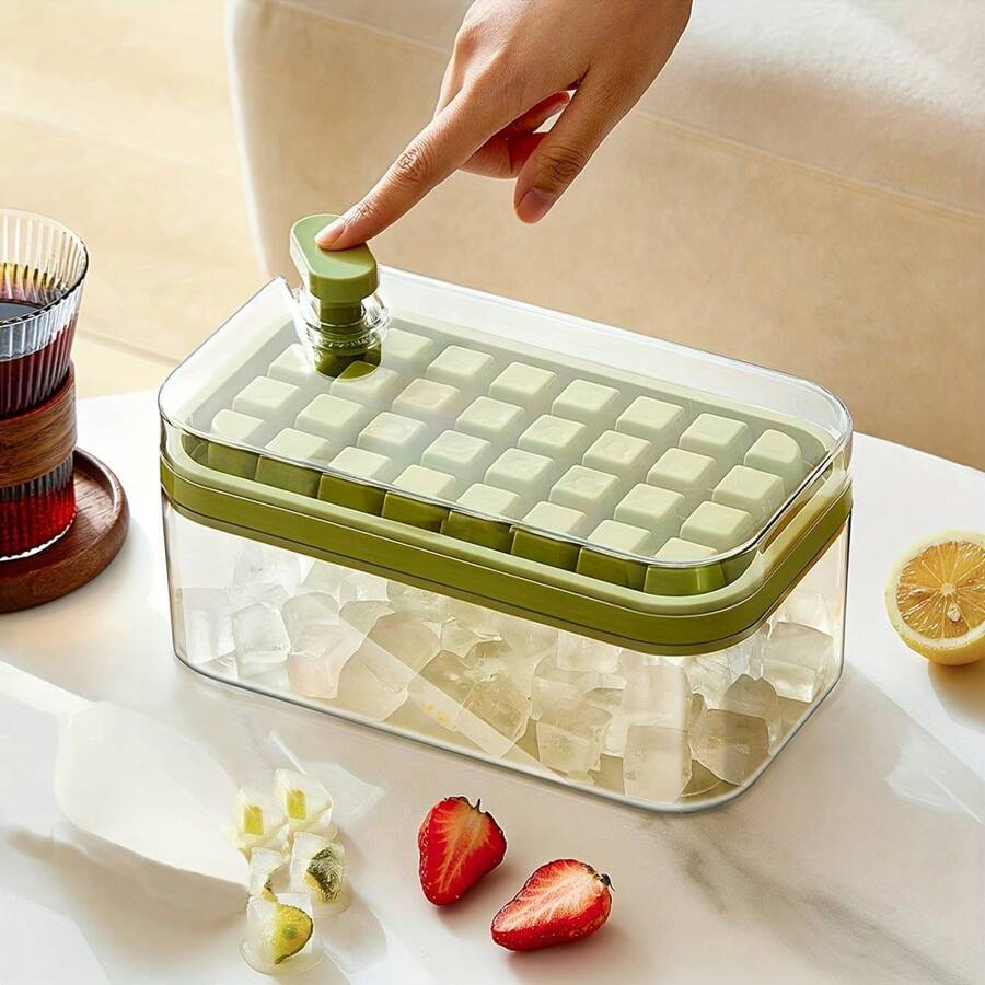64-Grid Ice Cubes Tray Set With Lid And Waste Bin - Easy Release, Space ...