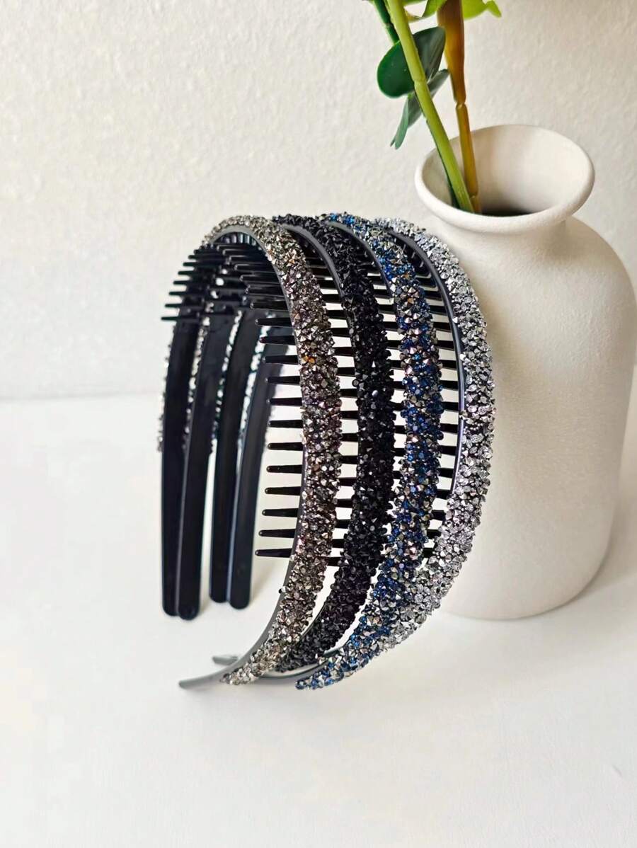 4pcs Women's Acrylic Rhinestone Hair Hoops, Elegant & Simple Design ...