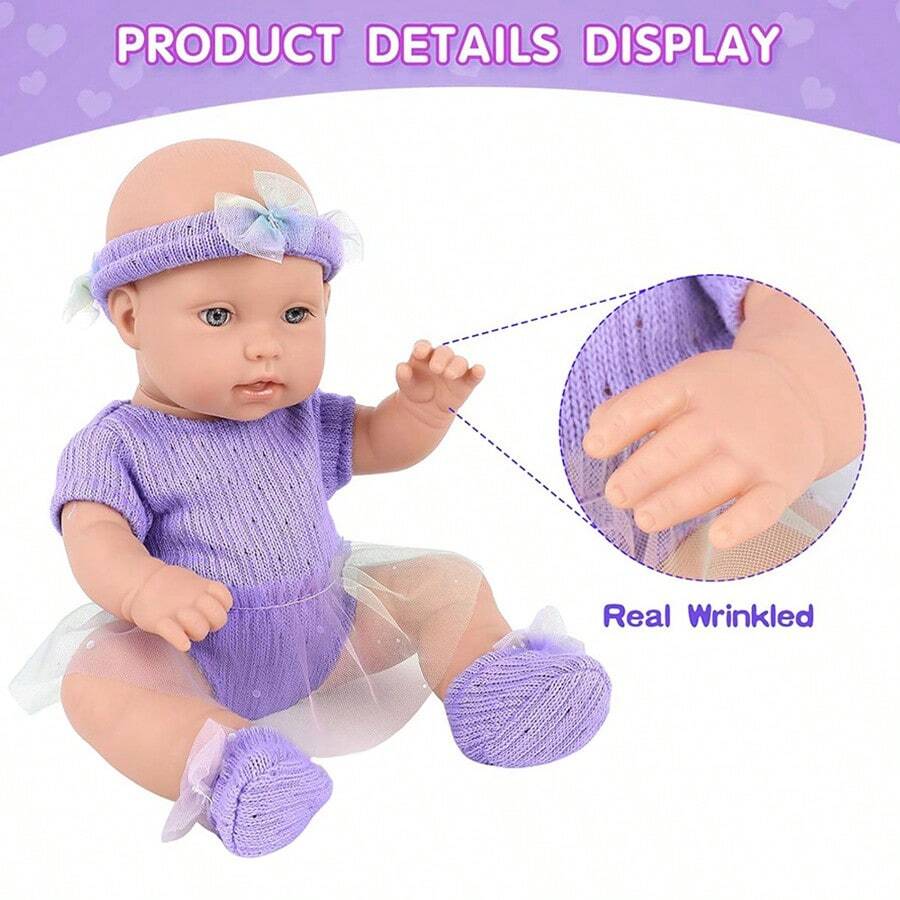 Boneca Reborn de 12 Polegadas, Boneca Realista com Saia Vazada Roxa e ...