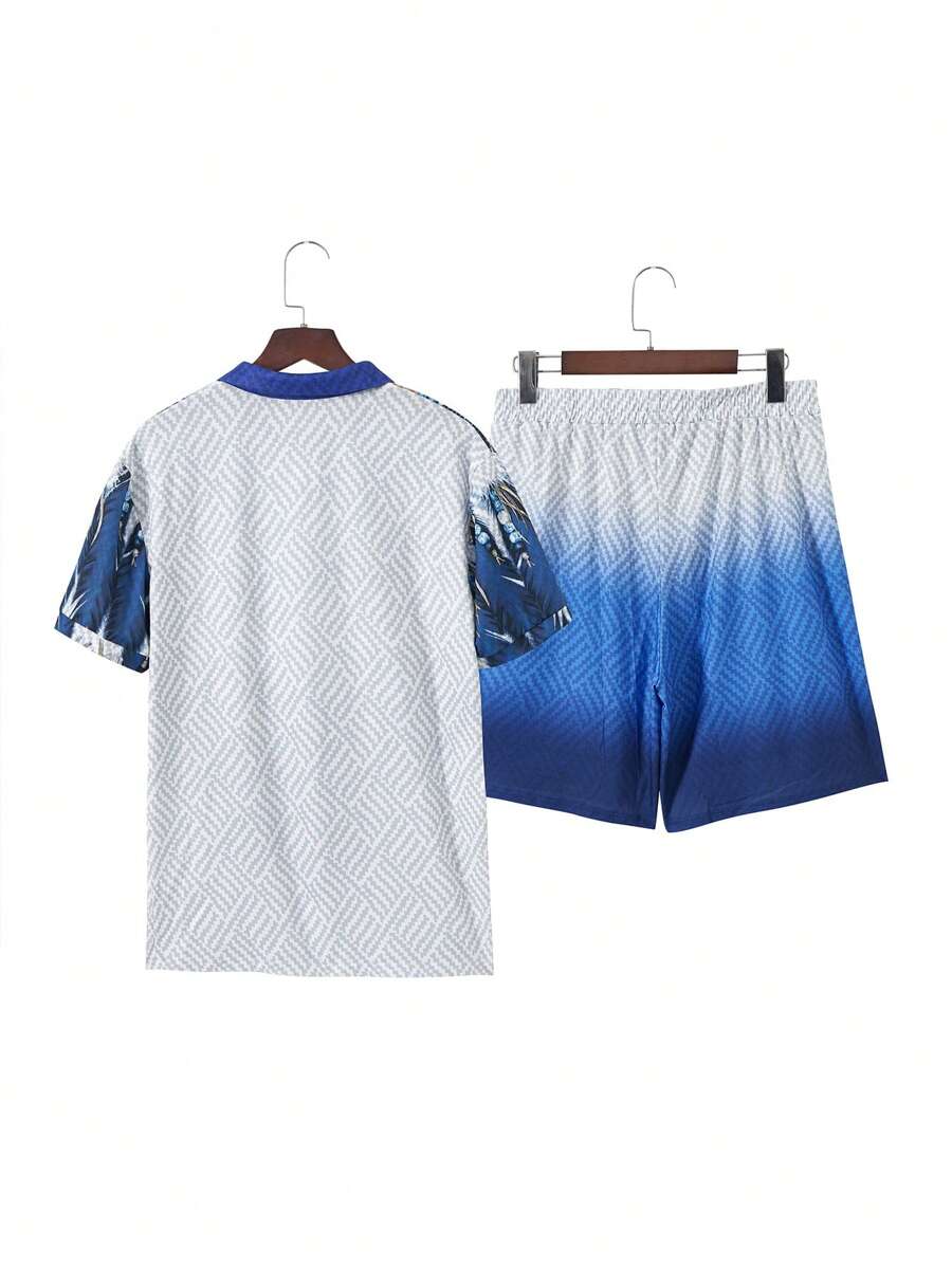 PONCHIOE Men's Allover Print Polo Collar Short Sleeve Top & Pocket ...