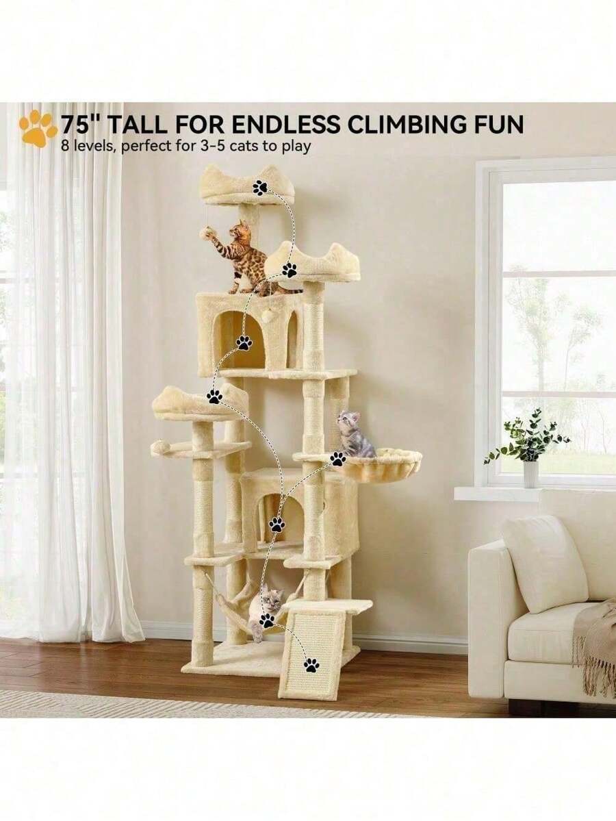 75 Inches Indoor Cat Tree Tall Cat Tower For Large Cats 20 Lbs Cat ...